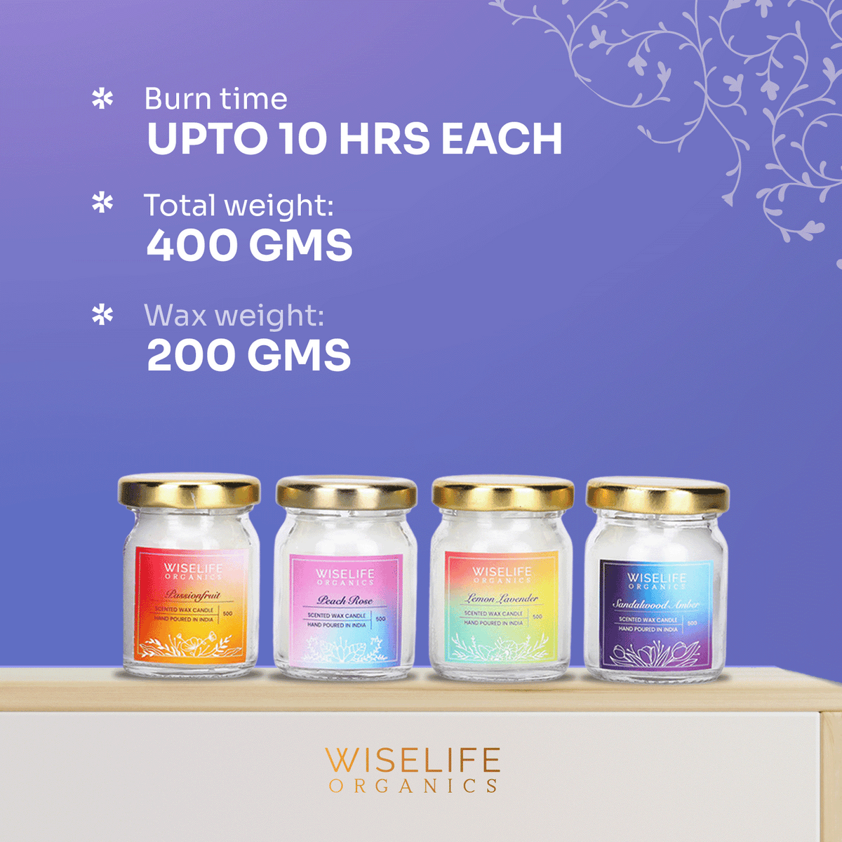 WiseLife Organics Scented Candle Gift Set of 4 candles (50g) – wiselife.in